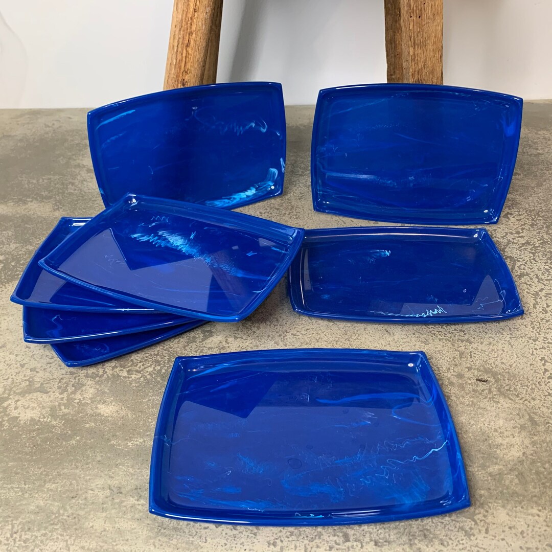Vintage Lucite Snack Trays Blue Marbleized Design Plastic Decoration ...