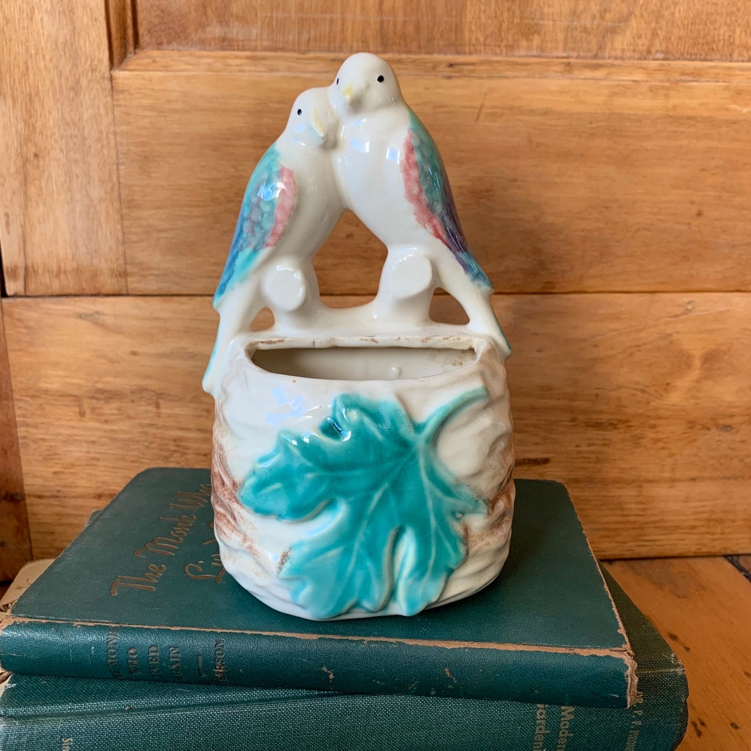 Vintage Ceramic Love Birds Planter Wall Pocket Cottage Lodge Boho ...