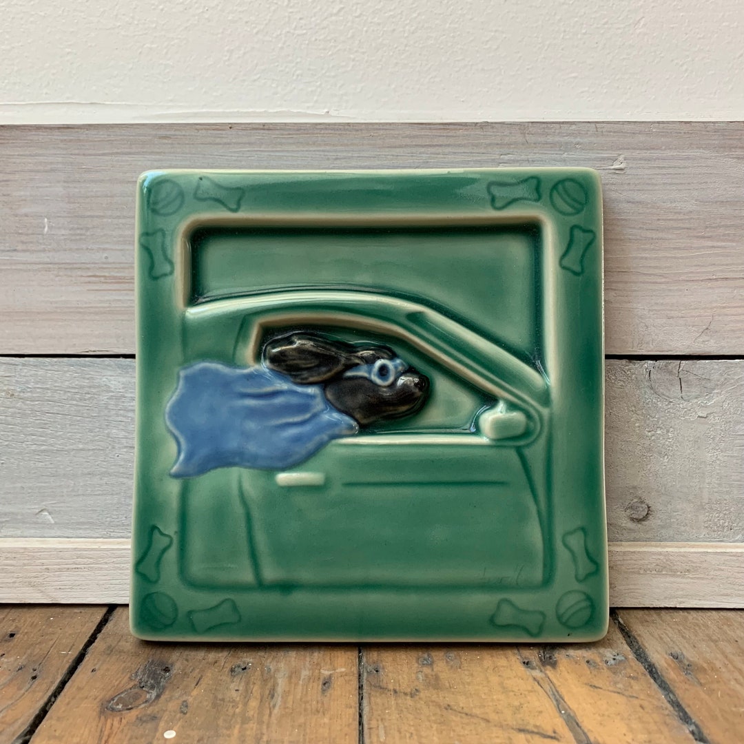 Vintage Karen Howell Ceramic Tile Dog Bone Car Goggles Cape - Etsy