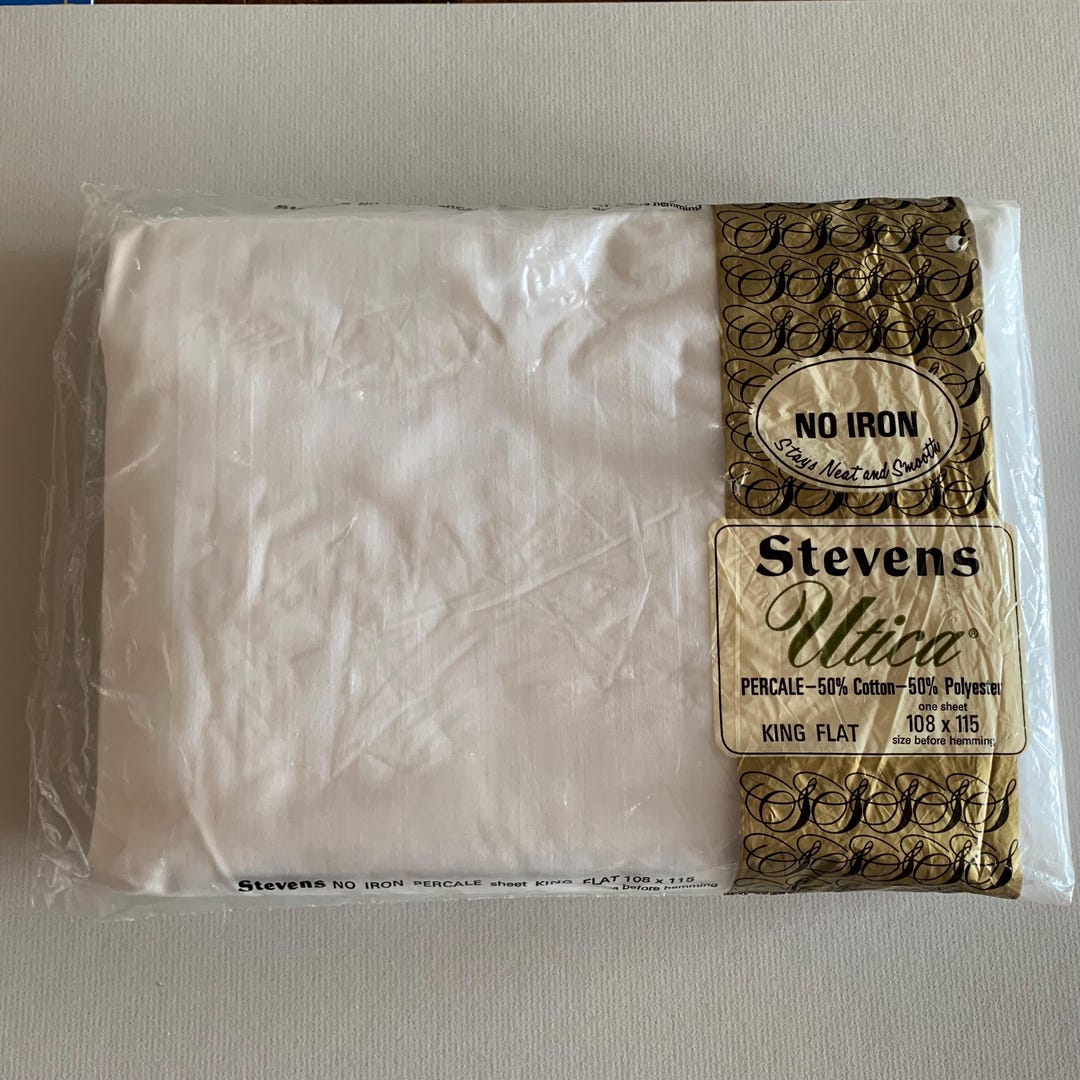 Vintage NEW Stevens Utica KING Flat Sheet White Bed Bedroom Retro Mod ...
