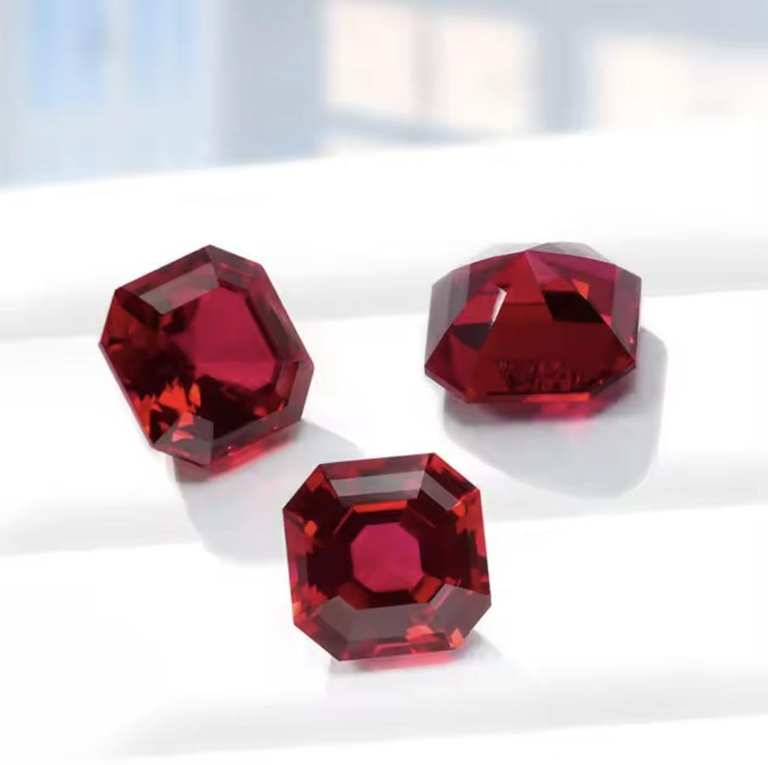 Blood Red Ruby Cut Cornered Square Octagan Asscher Shape Lab Created ...