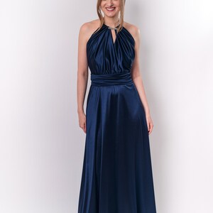 Navy Blue Luxury Satin Infinity Dress, Bridesmaid Dresses, Bridesmaid ...