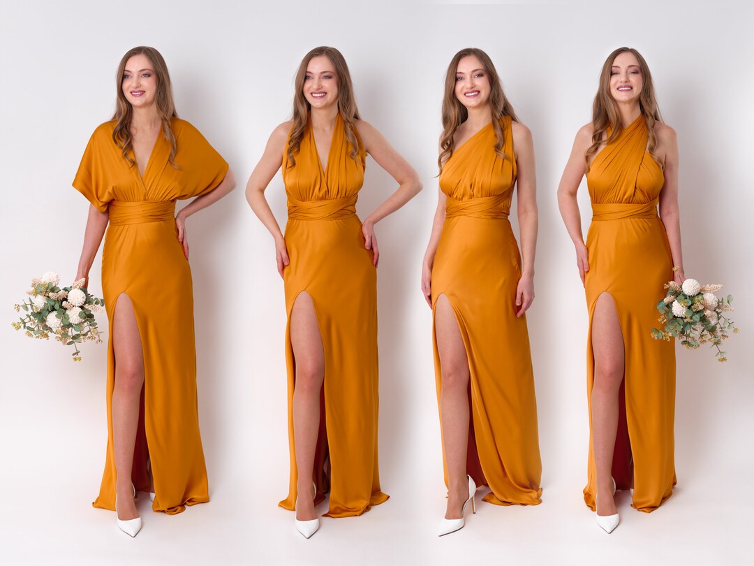 Luxury Infinity Dress, Gold Slit Silk Dress, Bridesmaid Dress, Wedding ...