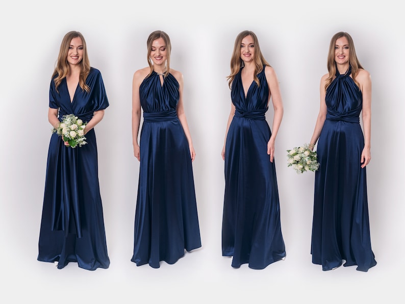 Navy Blue Luxury Satin Infinity Dress Bridesmaid Dresses - Etsy