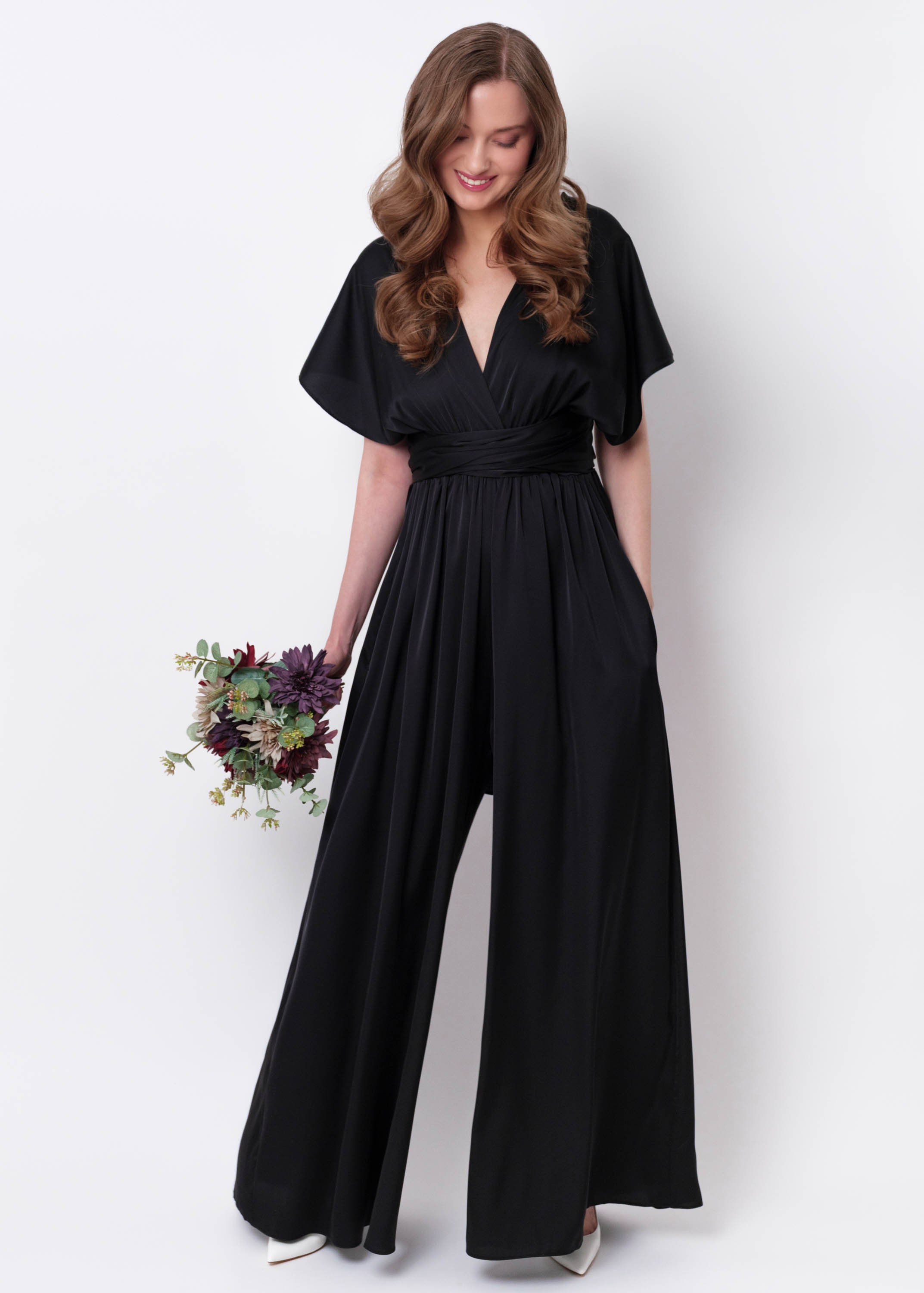 Black Infinity Jumpsuit, Silk Jumpsuit, Bridesmaid Jumpsuit, Multi Wrap ...