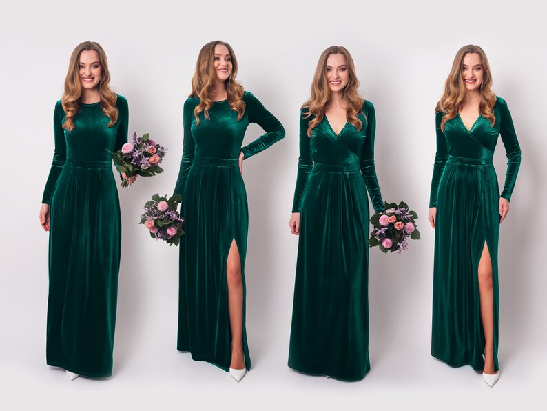 Emerald Green Velvet Long Dress Bridesmaid Velvet Dress - Etsy