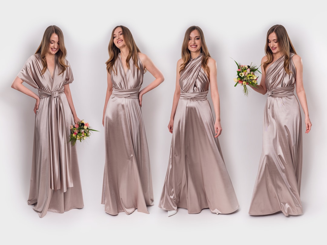 Champagne Beige Luxury Satin Infinity Dress, Bridesmaid Dresses ...