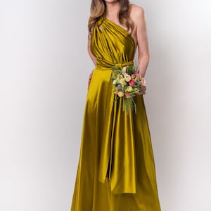 Olive Green Luxury Satin Infinity Dress, Bridesmaid Dresses, Bridesmaid ...