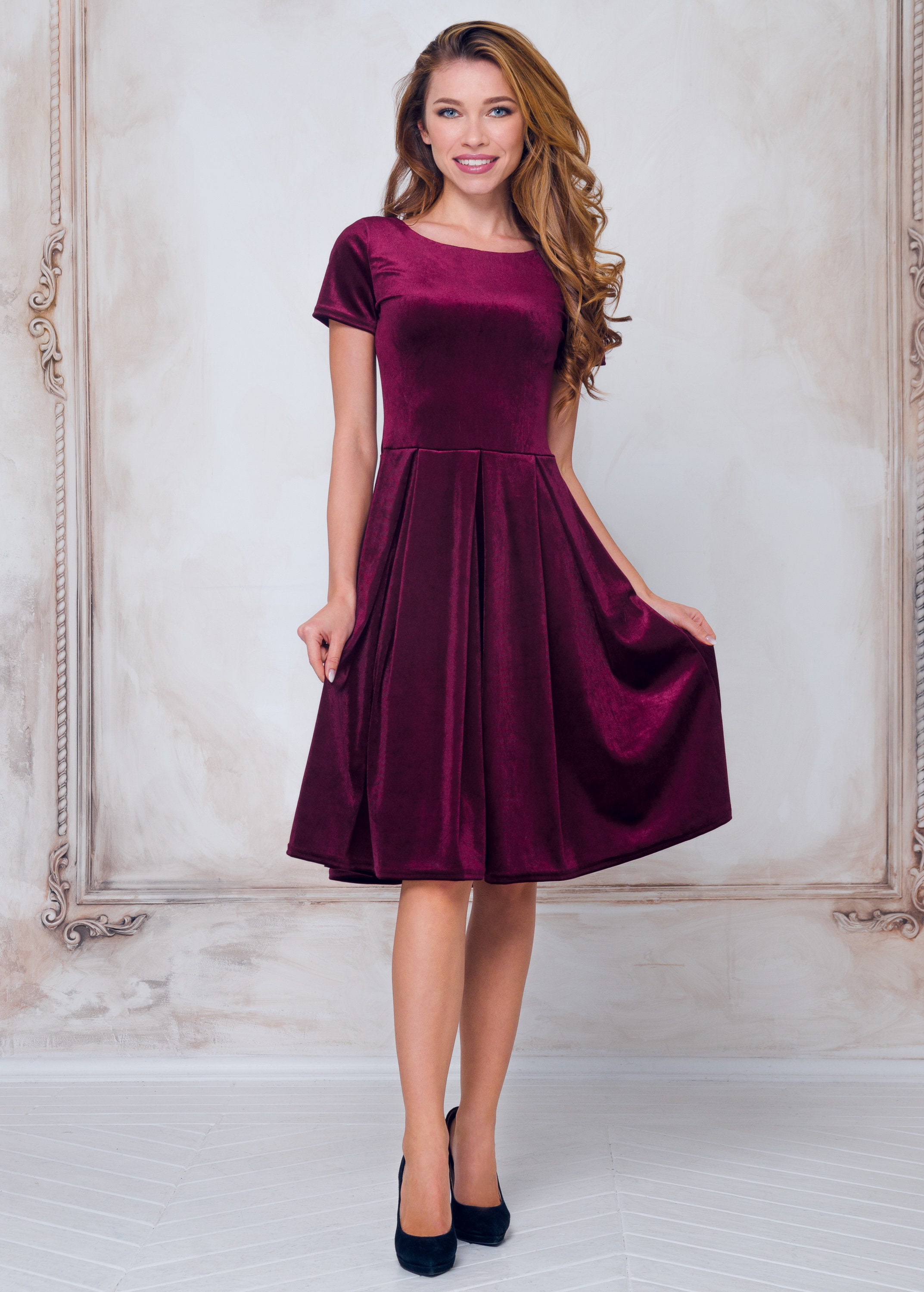 Plum Burgundy Velvet Dress Evening Dress Bridesmaid Velvet - Etsy