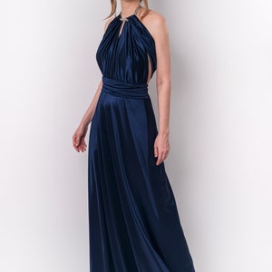 Navy Blue Luxury Satin Infinity Dress, Bridesmaid Dresses, Bridesmaid ...