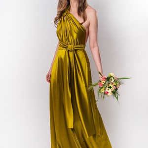 Olive Green Luxury Satin Infinity Dress, Bridesmaid Dresses, Bridesmaid ...