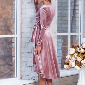 Mauve Velvet Wrap Dress, Evening Dress, Bridesmaid Velvet Gown, Wedding ...