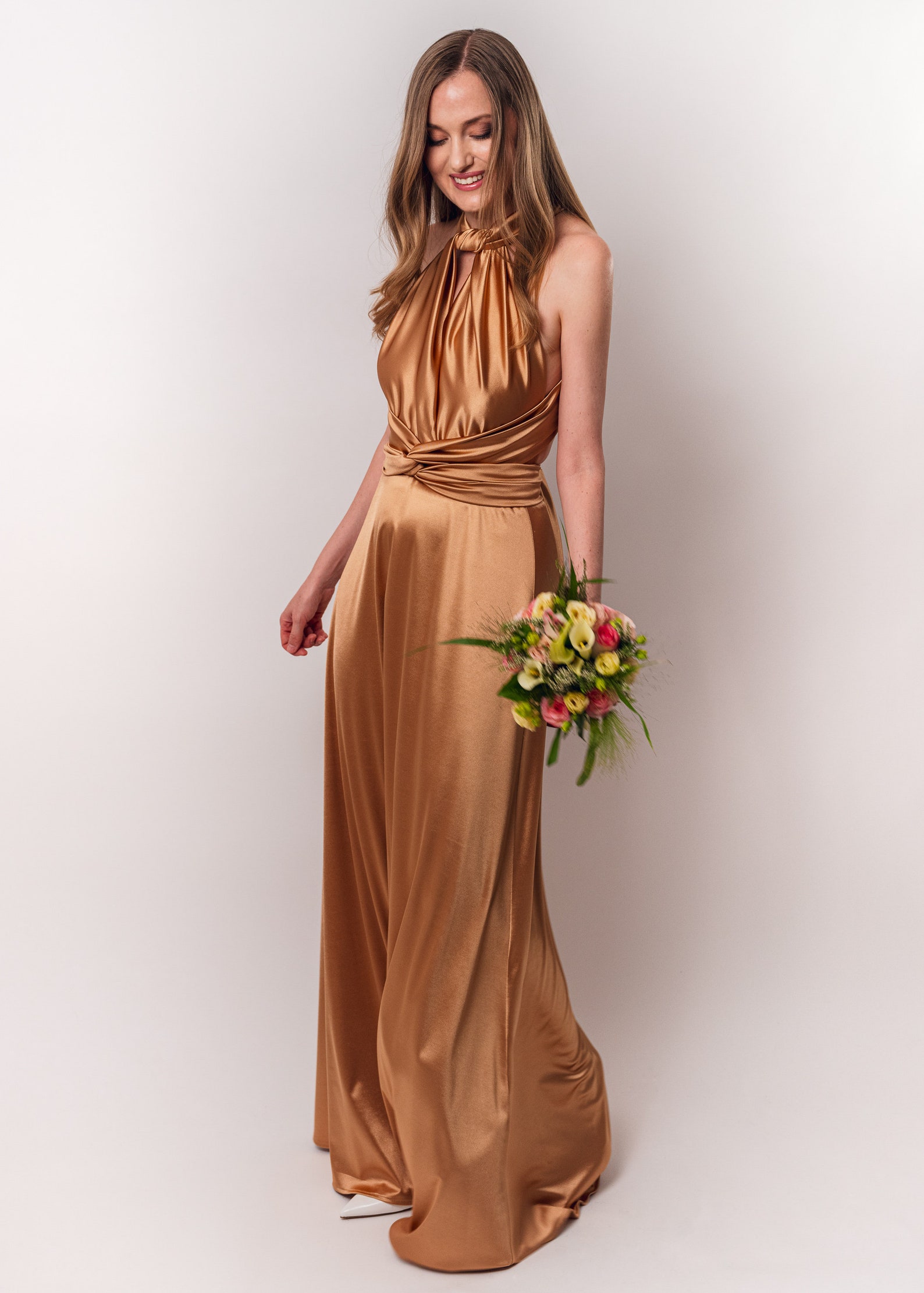 Gold Luxury Satin Infinity Dress Bridesmaid Dresses - Etsy