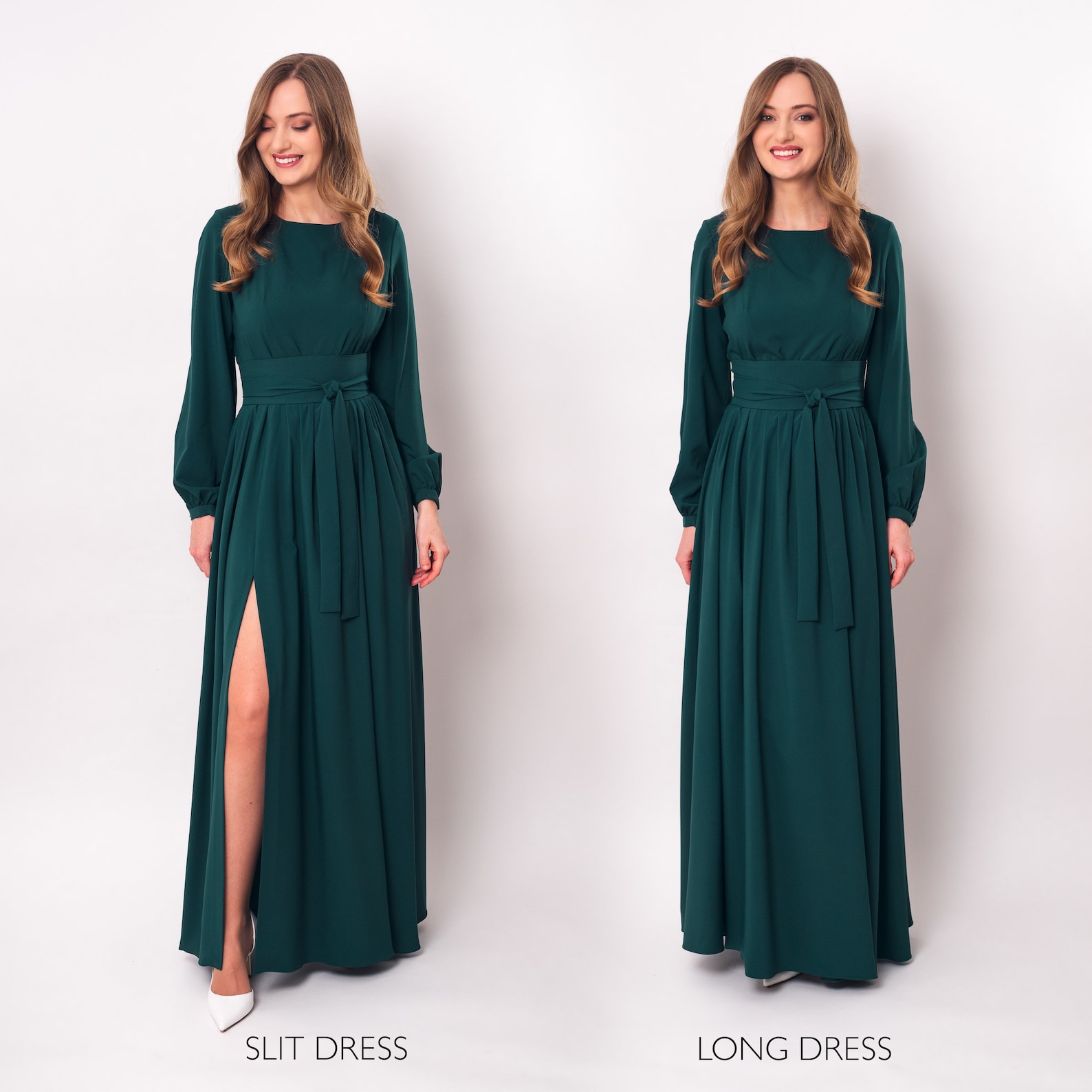 Champagne Beige Long Slit Dress With Belt, Bridesmaid Dress, Cocktail ...