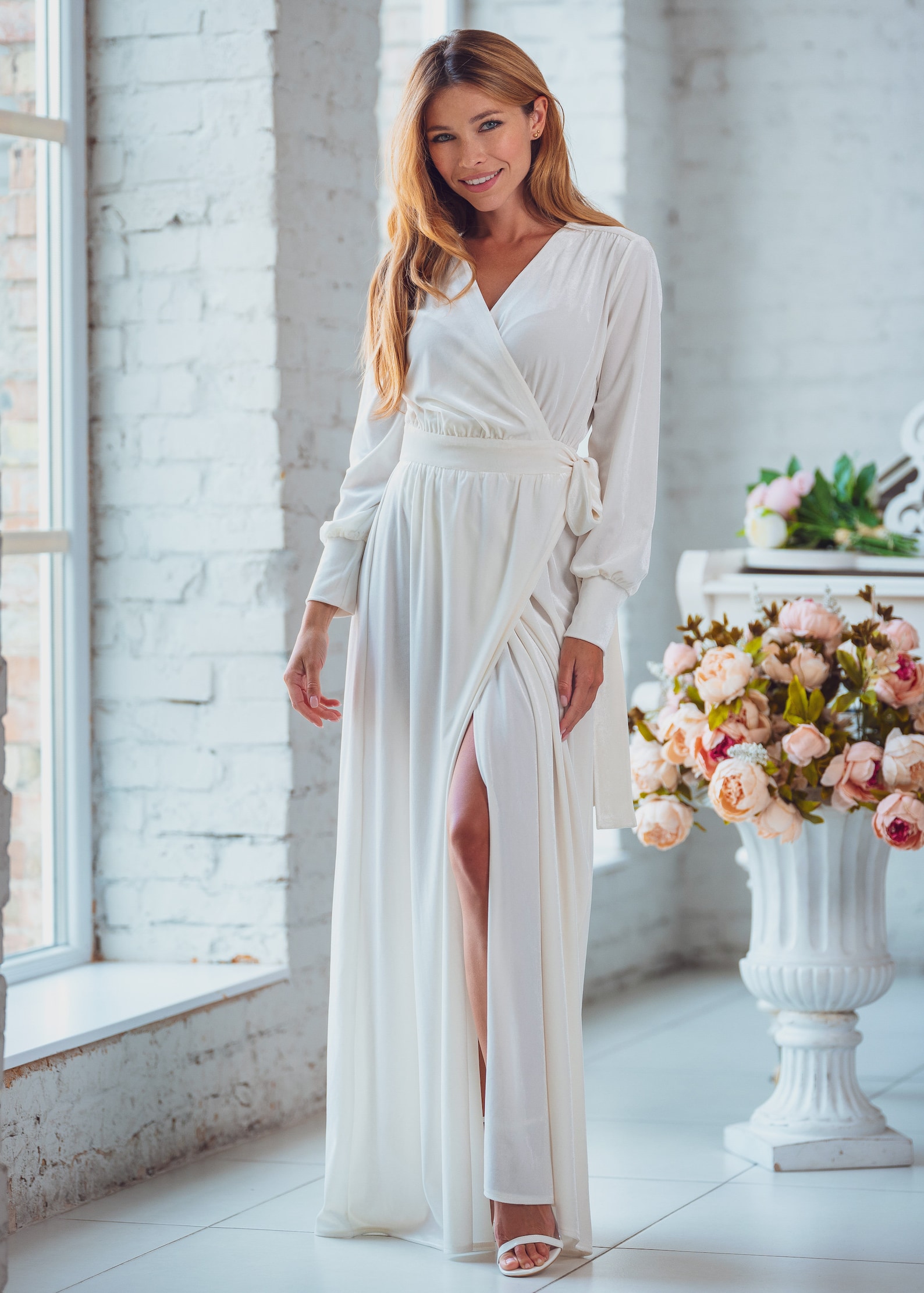 White Velvet Long Robe, Vintage Robe, Bride Robe, Bridesmaids Robe ...