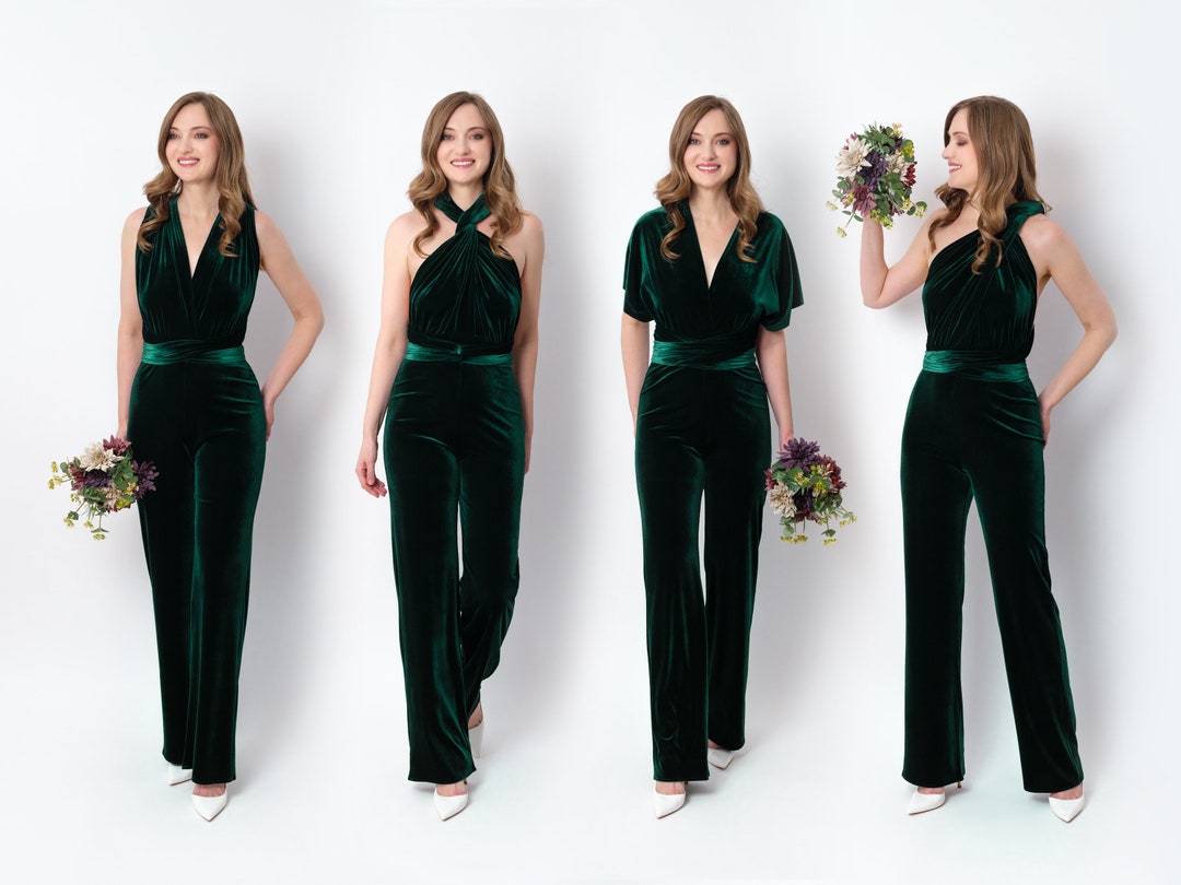 Emerald Green Infinity Jumpsuit, Bridesmaid Jumpsuit, Velvet Jumpsuit ...