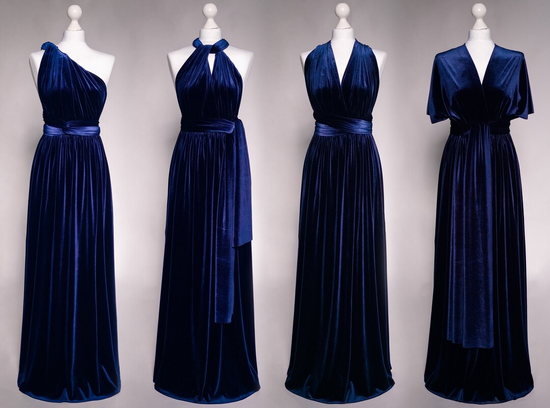 Navy Blue Infinity Dress, Bridesmaid Dresses, Velvet Dress, Multi Wrap ...