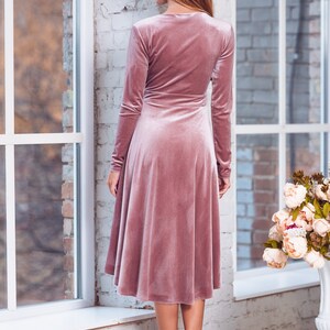 Mauve Velvet Wrap Dress, Evening Dress, Bridesmaid Velvet Gown, Wedding ...