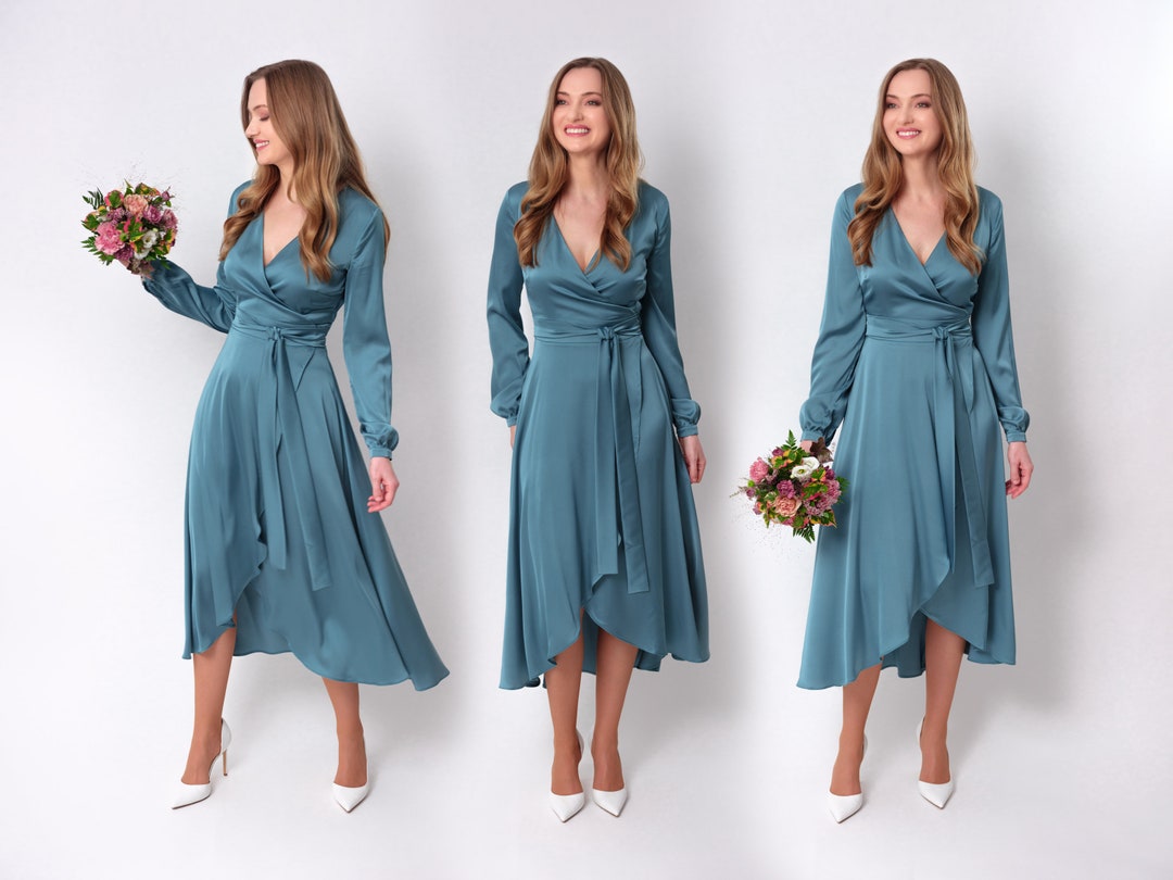 Aqua Blue Silk Dress, Silk Dress, Wrap Dress, Bridesmaid Dress, Wedding ...