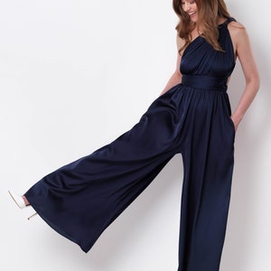 Navy Blue Infinity Jumpsuit, Silk Jumpsuit, Bridesmaid Jumpsuit, Multi ...