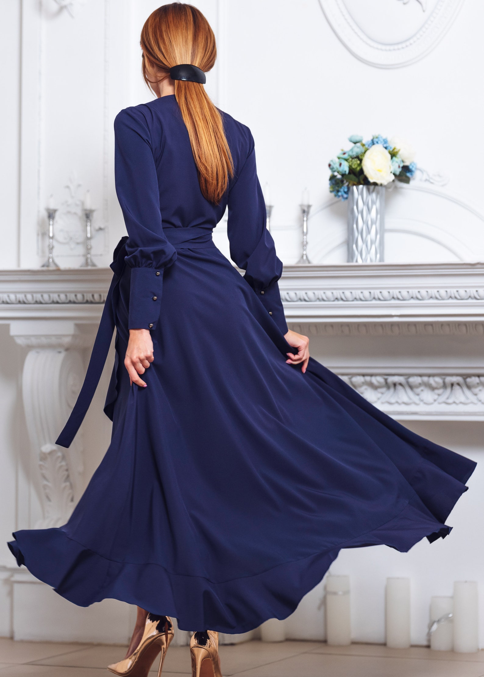 Navy Blue Long Wrap Dress Bridesmaid Dress Cocktail Dress - Etsy