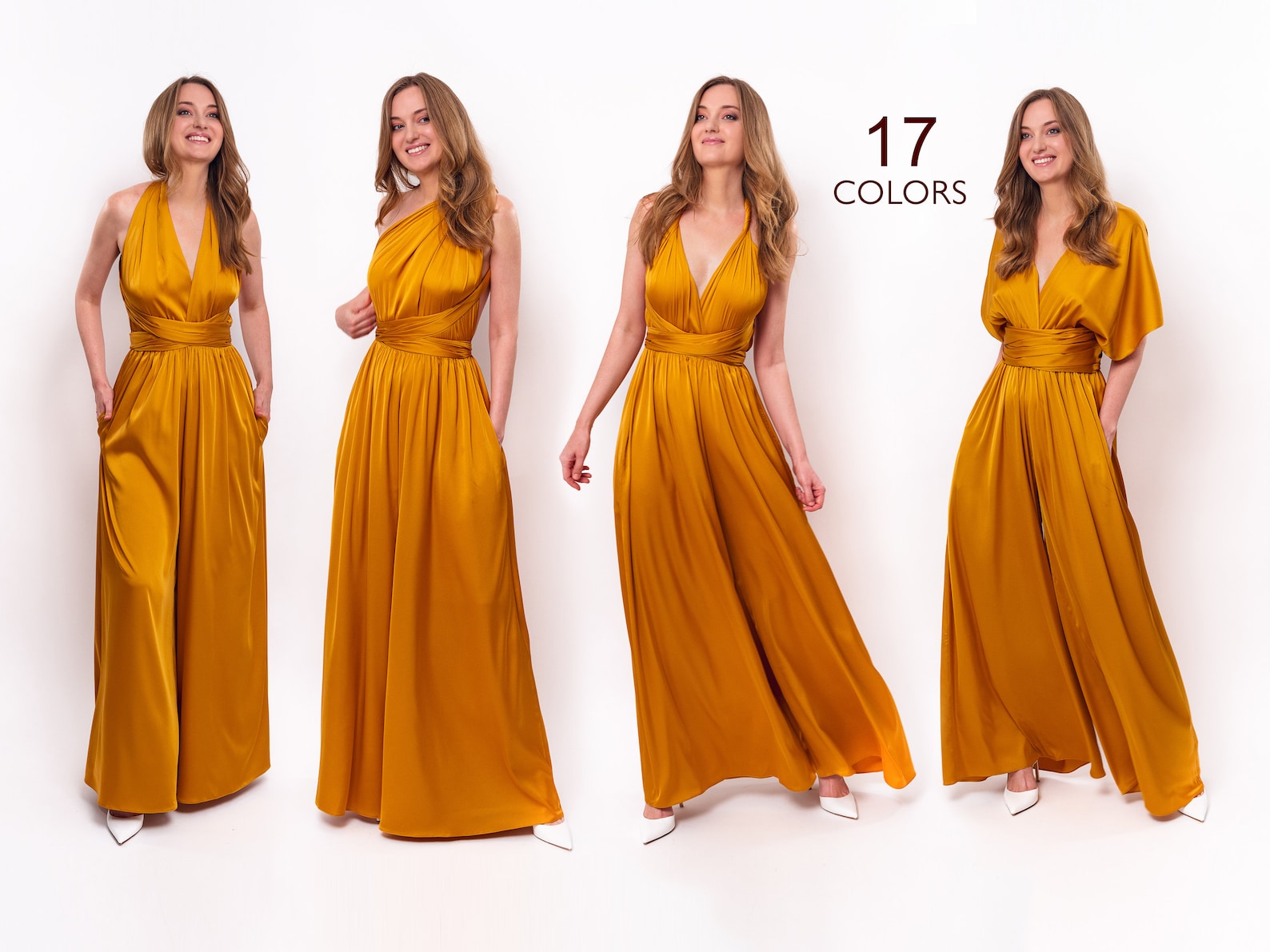 Gold Infinity Jumpsuit, Silk Jumpsuit, Bridesmaid Jumpsuit, Multi Wrap ...