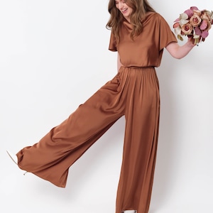Copper Gold Silk Jumpsuit, Silk Jumpsuit, Bridesmaid Jumpsuit, Wedding ...