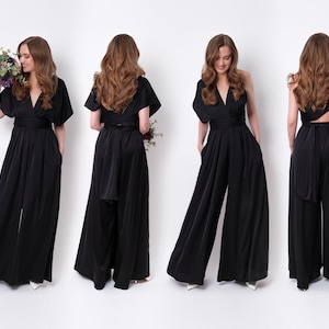 Black Infinity Jumpsuit, Silk Jumpsuit, Bridesmaid Jumpsuit, Multi Wrap ...