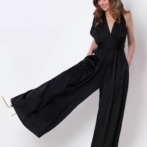 Black Infinity Jumpsuit, Silk Jumpsuit, Bridesmaid Jumpsuit, Multi Wrap ...