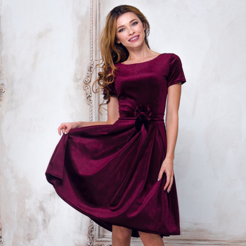 Burgundy Velvet Dress - Etsy