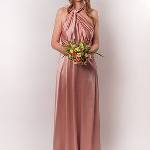 Blush Pink Luxury Satin Infinity Dress, Bridesmaid Dresses, Bridesmaid ...