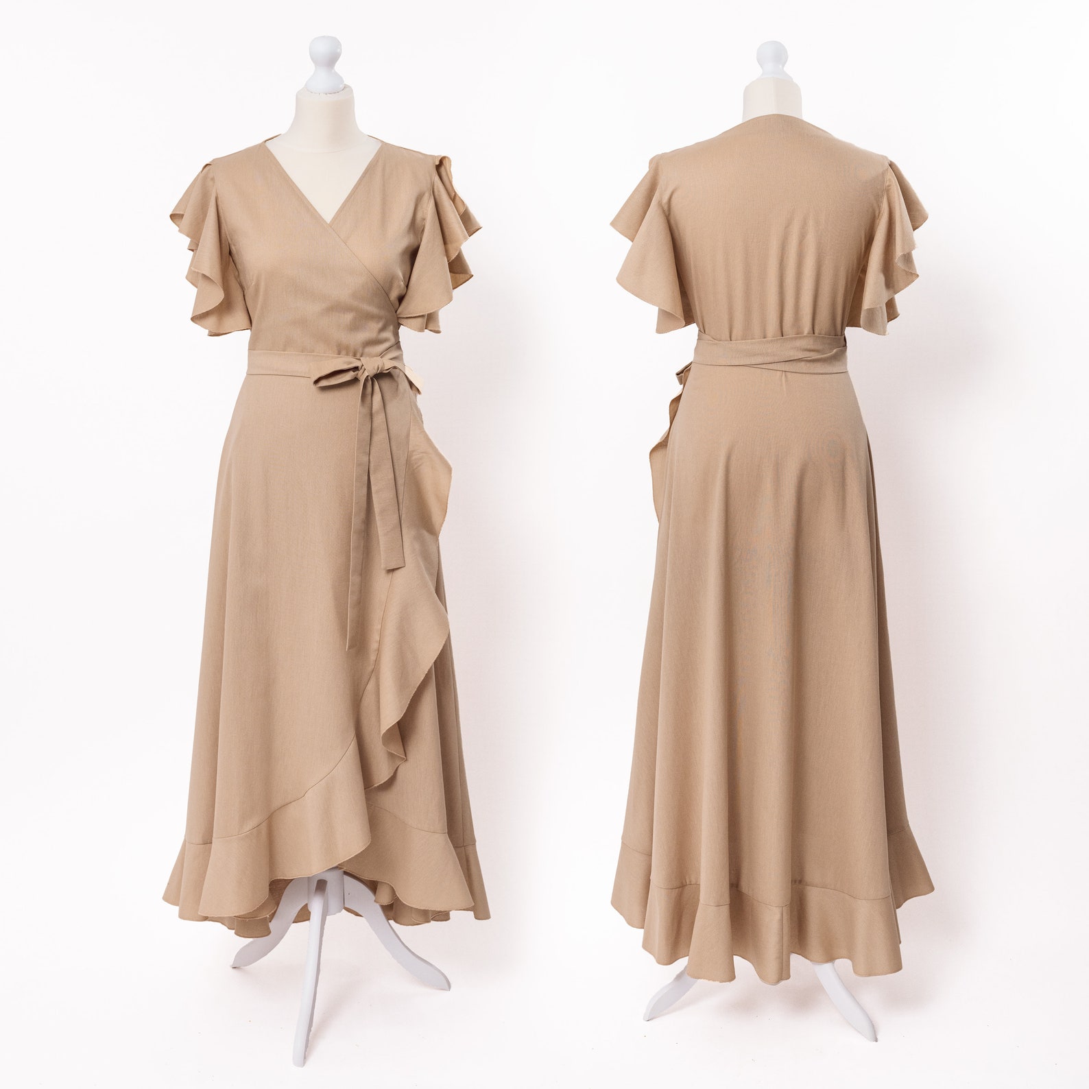 Linen Long Beige Sleeveless Wrap Dressbridesmaid - Etsy