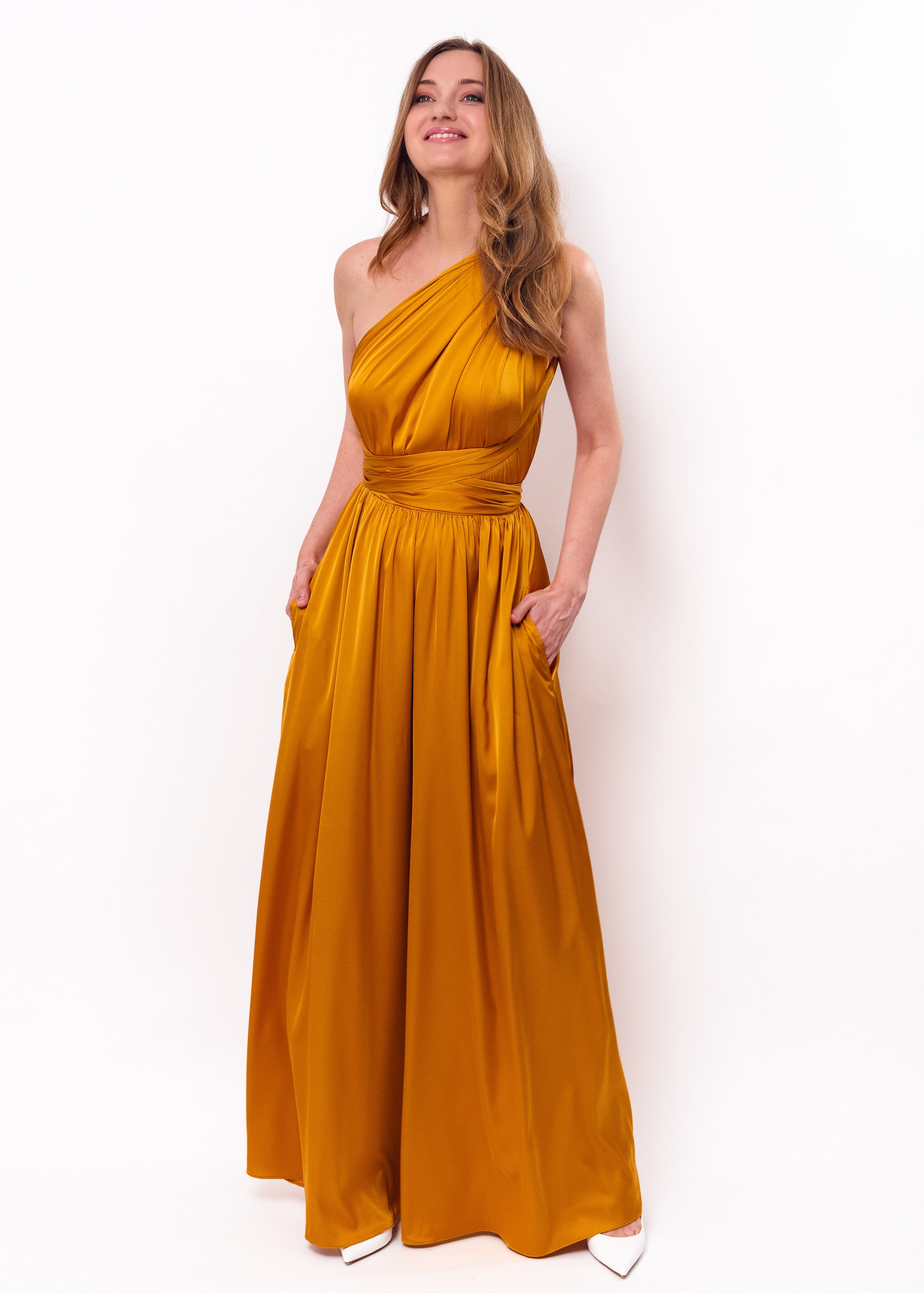 Gold Infinity Jumpsuit, Silk Jumpsuit, Bridesmaid Jumpsuit, Multi Wrap ...