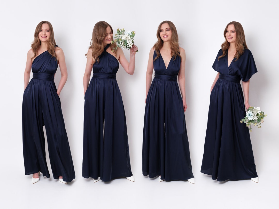 Navy Blue Infinity Jumpsuit, Silk Jumpsuit, Bridesmaid Jumpsuit, Multi ...