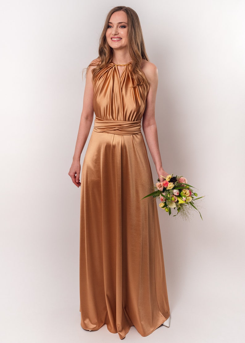 Gold Luxury Satin Infinity Dress Bridesmaid Dresses - Etsy