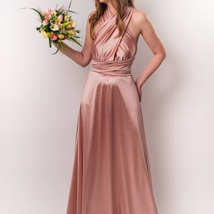 Blush Pink Luxury Satin Infinity Dress, Bridesmaid Dresses, Bridesmaid ...