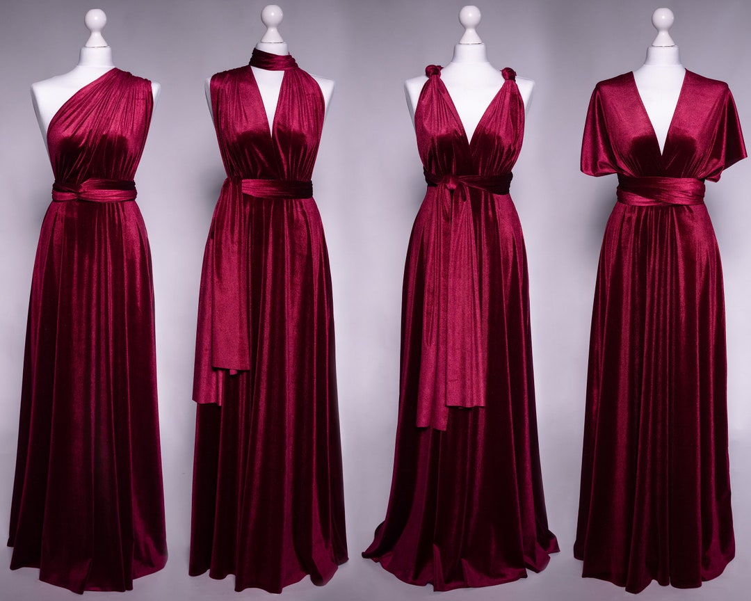 Burgundy Infinity Dress, Bridesmaid Dresses, Velvet Dress, Multi Wrap ...