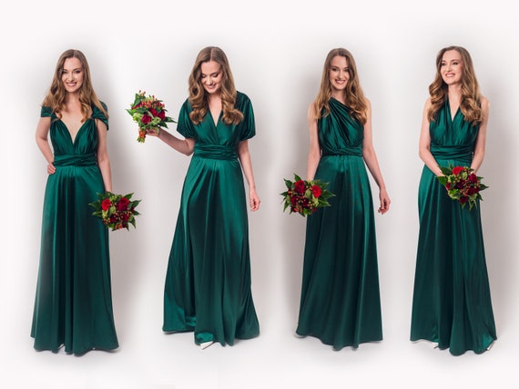 Emerald Green Luxury Satin Infinity Dress Bridesmaid Dresses - Etsy