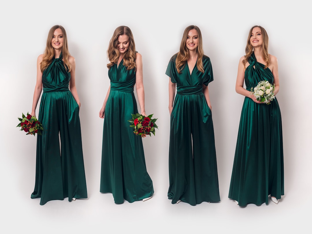 Emerald Green Luxury Satin Infinity Jumpsuit, Bridesmaid Dresses ...