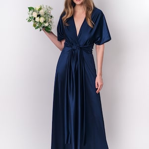 Navy Blue Luxury Satin Infinity Dress, Bridesmaid Dresses, Bridesmaid ...
