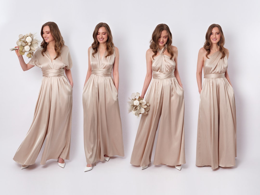 Champagne Beige Infinity Jumpsuit, Silk Jumpsuit, Bridesmaid Jumpsuit ...