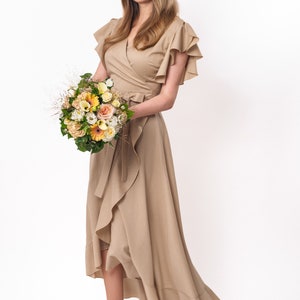 Linen Long Beige Sleeveless Wrap Dress,bridesmaid Dress,romantic Dress ...