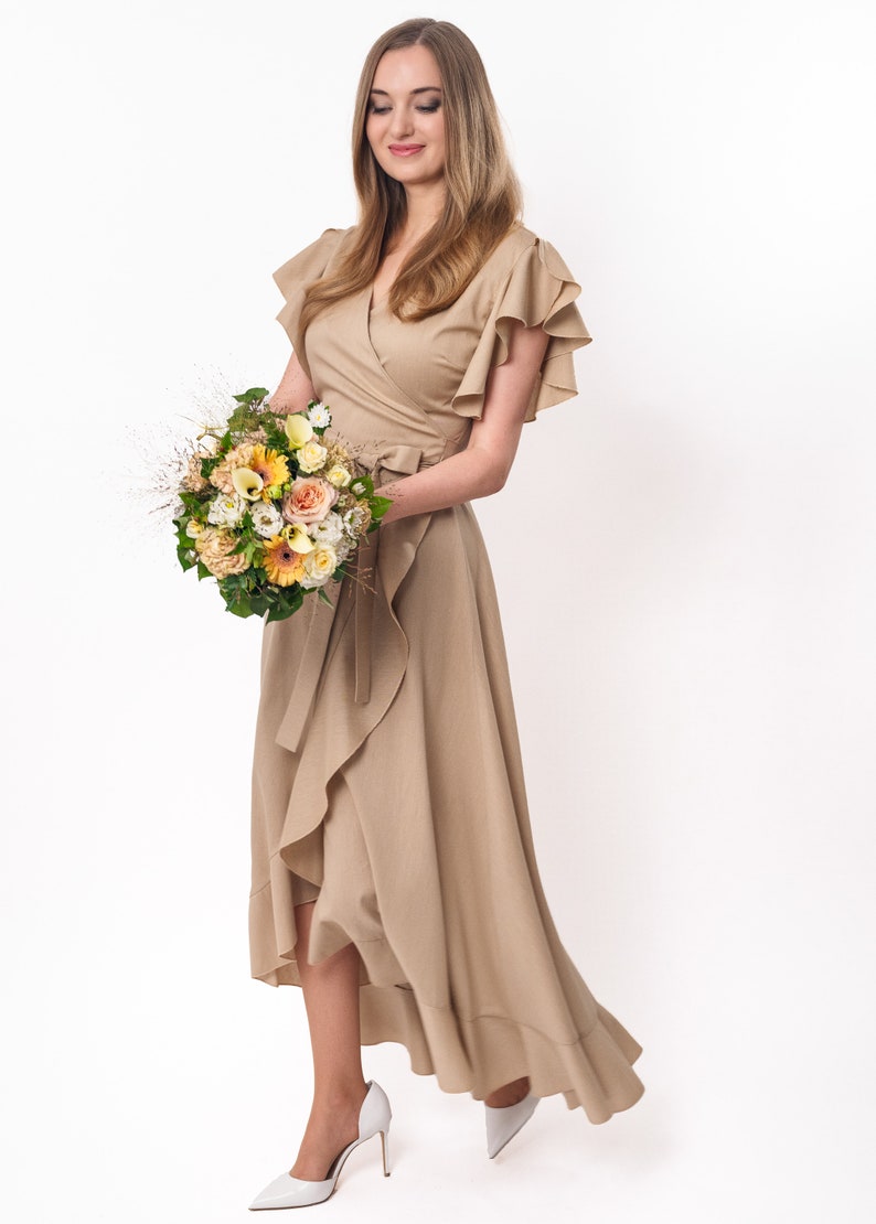 Linen Long Beige Sleeveless Wrap Dressbridesmaid - Etsy