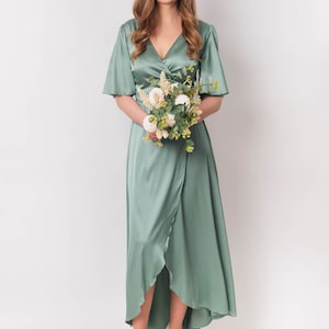 Sage Green Silk Dress Silk Dress Wrap Dress Bridesmaid - Etsy
