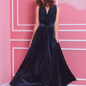 Navy Blue Infinity Dress, Bridesmaid Dresses, Velvet Dress, Multi Wrap ...