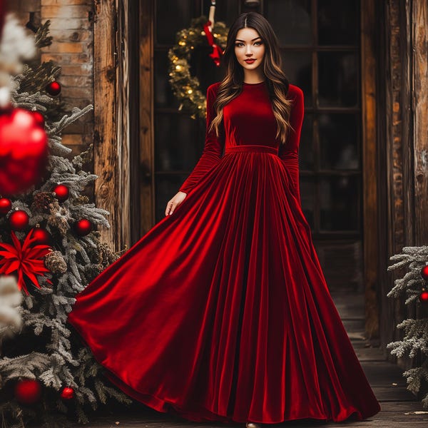 Red Velvet Dress - Etsy