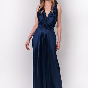 Navy Blue Luxury Satin Infinity Dress, Bridesmaid Dresses, Bridesmaid ...