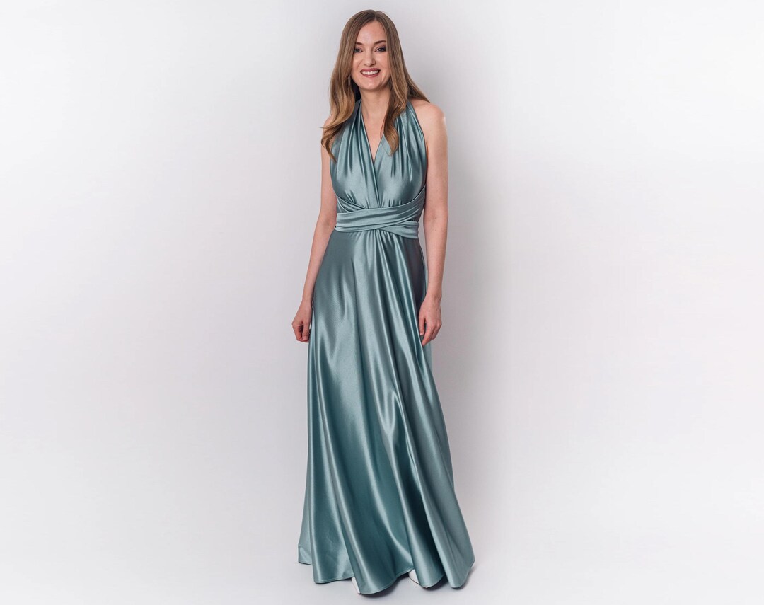 Dusty Blue Luxury Satin Infinity Dress, Bridesmaid Dresses, Bridesmaid ...