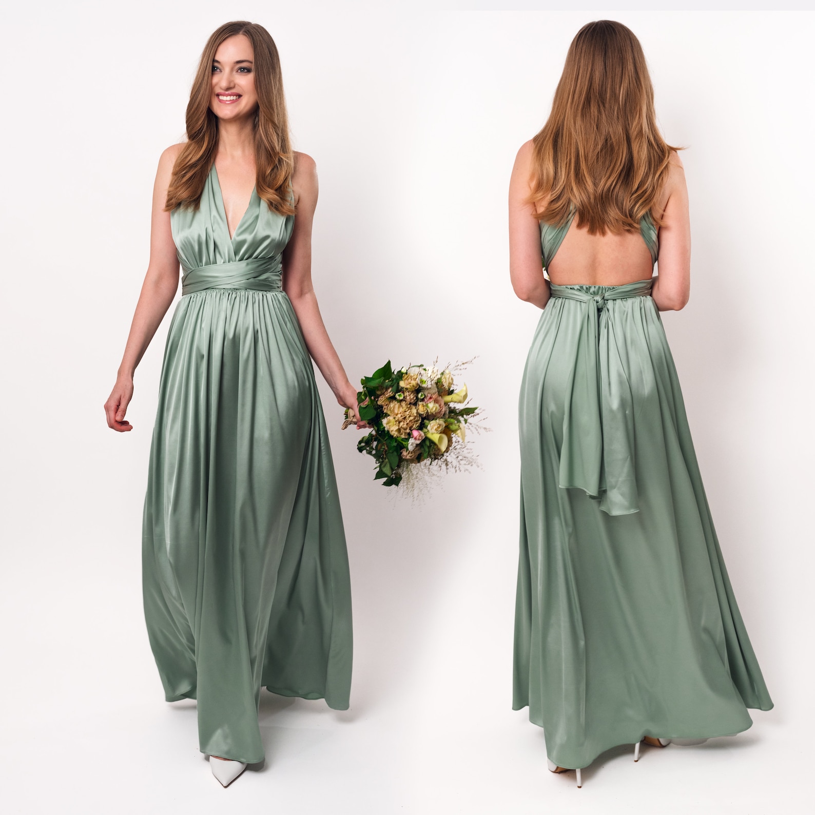 Infinity Dress Sage Green Silk Dress Bridesmaid Dress Silk - Etsy