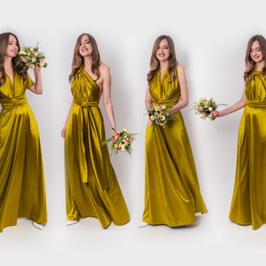 Olive Green Luxury Satin Infinity Dress, Bridesmaid Dresses, Bridesmaid ...